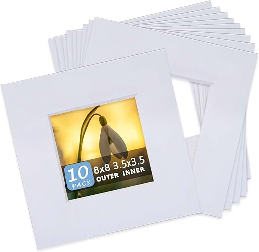 Amazon.com: Somime 10 Pack Pre-Cut 8x8 White Picture Mats for 4x4 ...