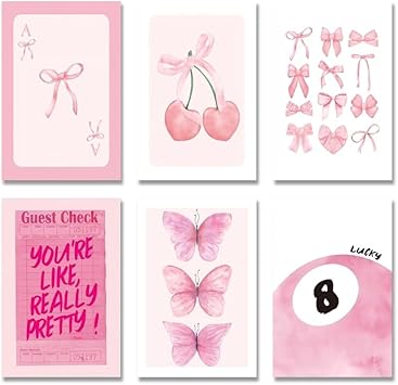 Amazon.com: Pink Set of 6 Coquette Trendy Preppy Wall Art Canvas Prints ...