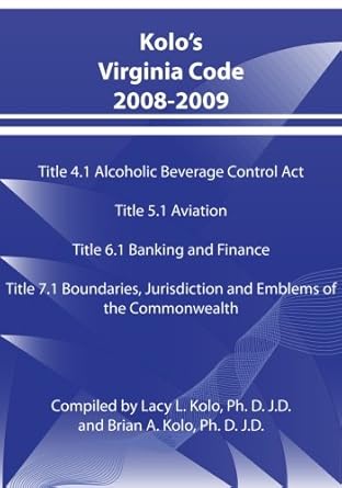 Kolo's Virginia Code: Kolo, Lacy L, Kolo, Brian: 9780981839721: Amazon ...