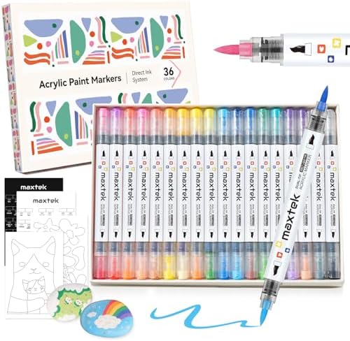 Amazon.com: JusArt Acrylic Paint Markers Brush Tip 30 Colors, Water ...