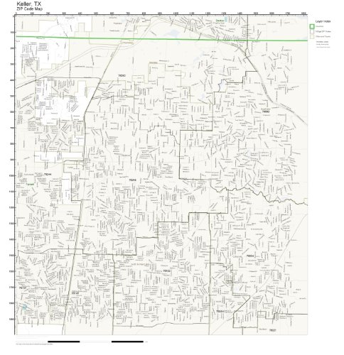 Amazon.com : ZIP Code Wall Map of Keller, TX ZIP Code Map Laminated ...
