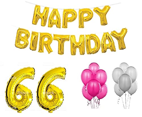 Balloonistics Number 66 Gold Foil Balloon & Happy Birthday Banner ...