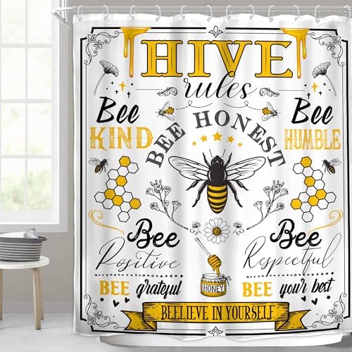 Amazon.com: FuShvre Bee Shower Curtain Bumble Bee Floral Bathroom Decor ...