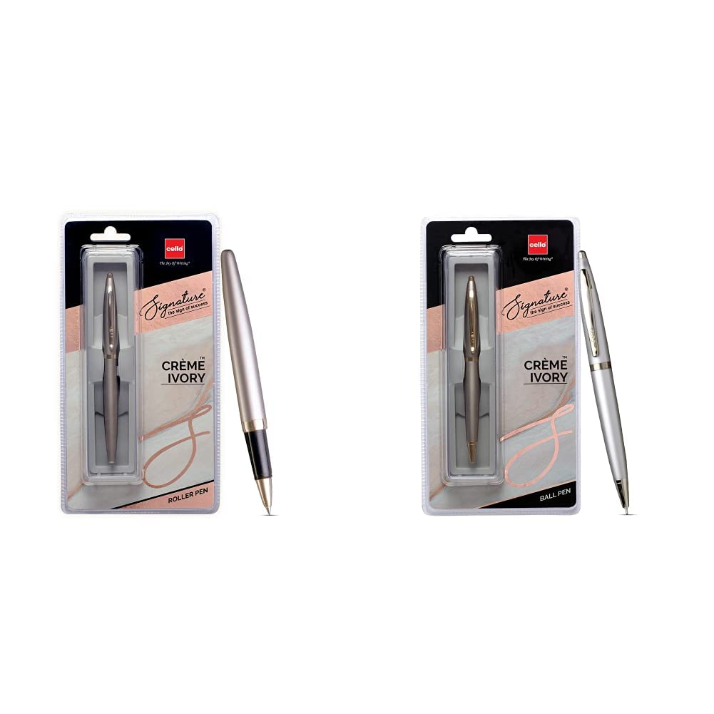 Cello Signature Creme Ivory Roller Pen & Cello Signature Creme Ball Pen ...
