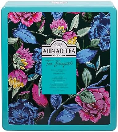 Amazon.com : Ahmad Tea Floral Tea Tin Gift, Blue Caddy, 72 Tea Bags ...