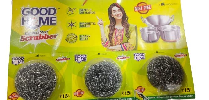 Good Home Stainless Steel Scrubber (3 Scrubber in 1 Set) Combo Pack of ...
