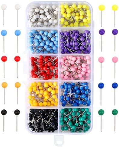 1000 Pcs Map Pins With Colored Heads, 1.5cm Round Head Thumb Tacks ...