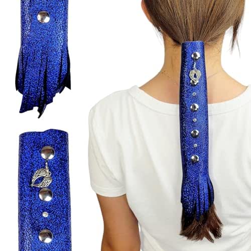 Amazon.com: BLUE Glitter Leather Hair Wrap 6" inch to 22" - Handmade ...