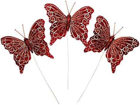 Amazon.com: Set of 12 Glitter Monarch Feather Butterflies on Wire for ...