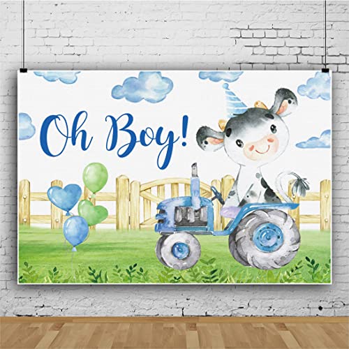 Renaiss 8x6ft Farmhouse Cute Cow Backdrop Boy Baby Shower Photography ...
