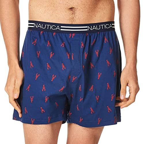 Buy Nautica Men's Tagless Soft Cotton Knit Boxer, Lobsters/Estate Blue ...