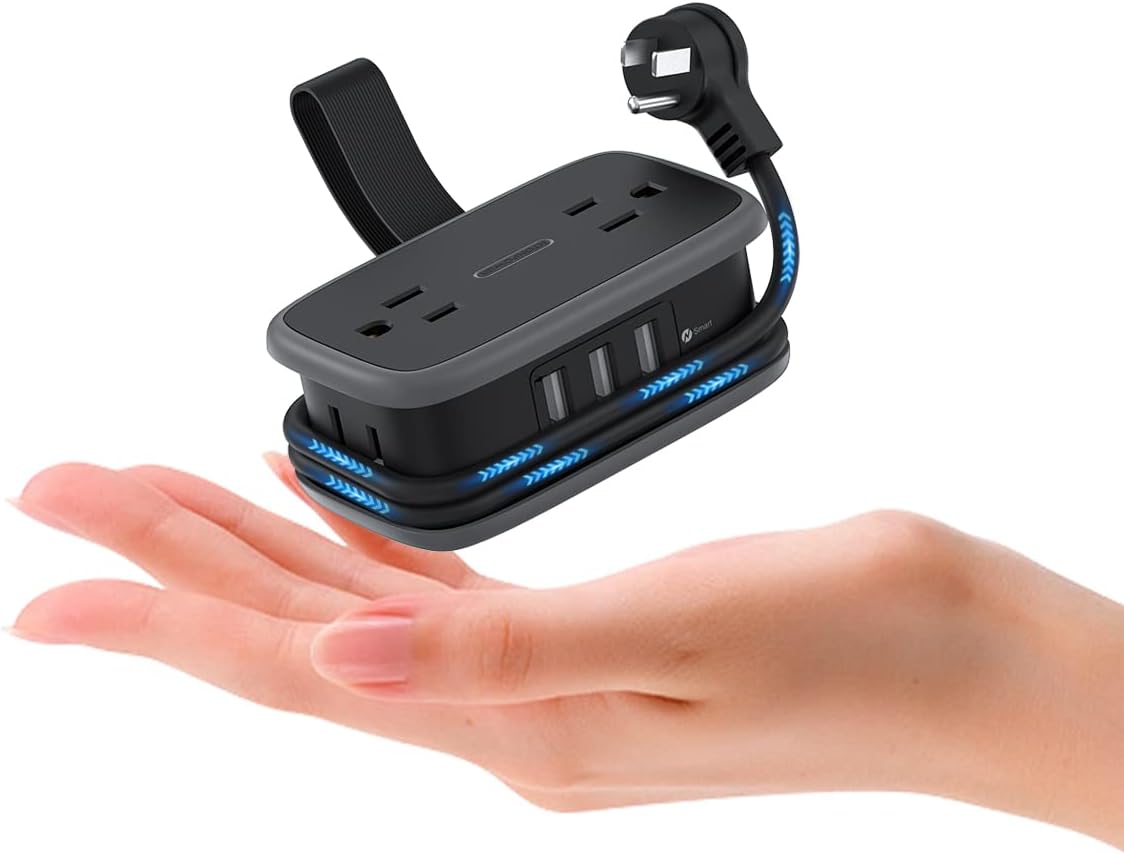 Travel Power Bar with USB Ports, 4 Outlets 3 USB Ports, NTONPOWER Small ...