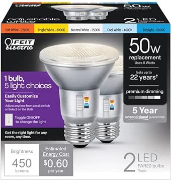 Feit Electric PAR 20 E26 (Medium) LED Floodlight Bulb Tunable White ...