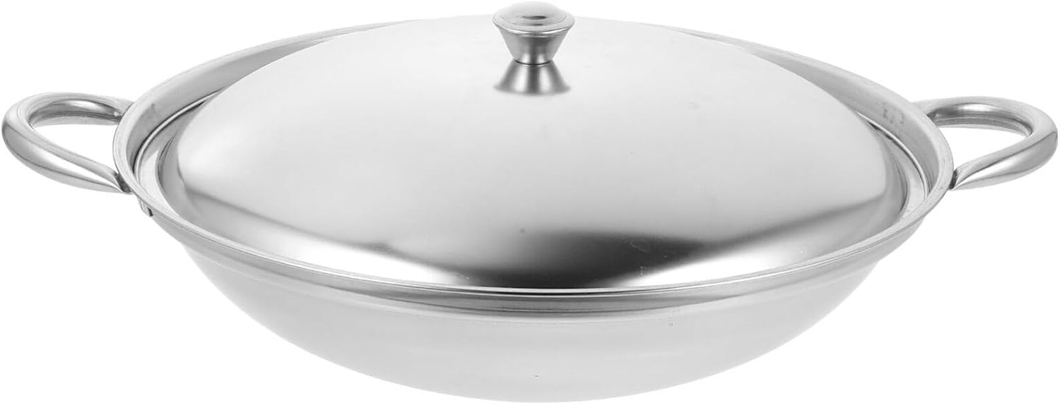 Amazon.com: HOLIDYOYO Stir Frying Pan Skillet with Lid Stainless Steel ...