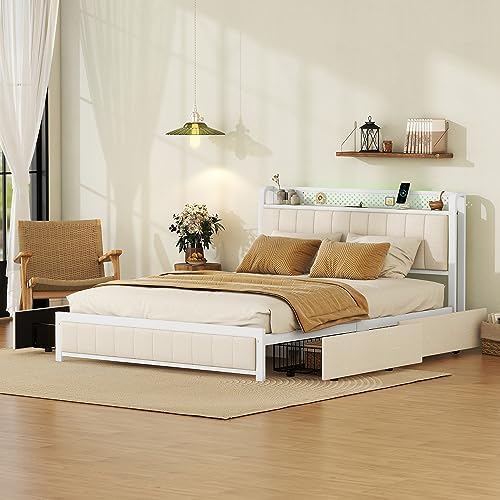 Amazon.com: SAMTRA Queen Size Bed Frame with Storage Headboard & 4 ...
