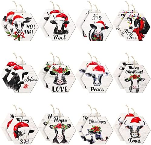 Amazon.com: Landhoow 24 Pcs Cow Christmas Ornament Hanging Christmas ...