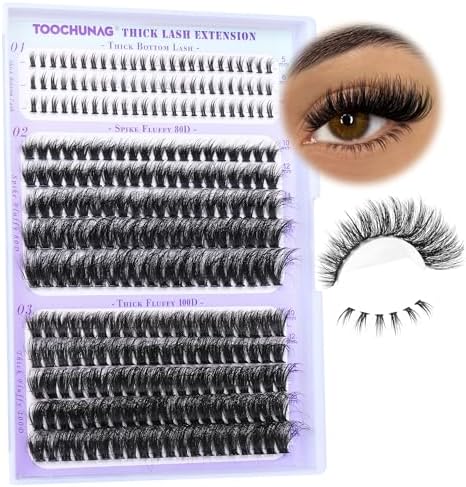 Amazon.com: TOOCHUNAG Fluffy Lash Clusters with Bottom Lashes Thick Cluster Eyelash Extensions ...