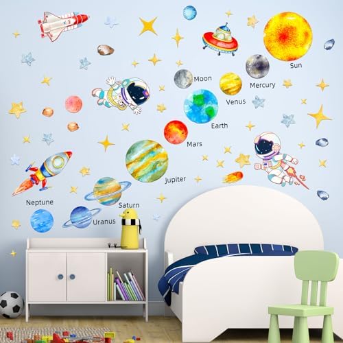 Amazon.com: Beilinlok Solar System Wall Decals for Kids Room, Space ...
