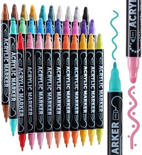 Amazon.com: nauets 30 Colors Dual Tip Acrylic Paint Markers, Dot & Fine ...