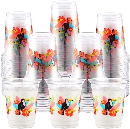 Amazon.com: Lallisa 100 Pcs Hawaiian Disposable Plastic Cups 12 oz ...