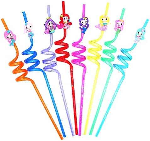 Mermaid Curly Straws 8Pcs Party Straws, Reusable Drinking Straws ...