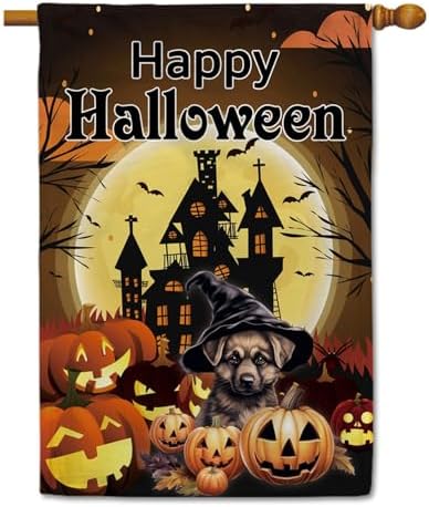 Amazon.com: KafePross Happy Haloween Puppy Dog House Flag Golden ...