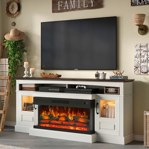 Amazon.com: OKD 3-Sided Farmhouse Electric Fireplace TV Stand for TVs up to 80'', Highboy ...