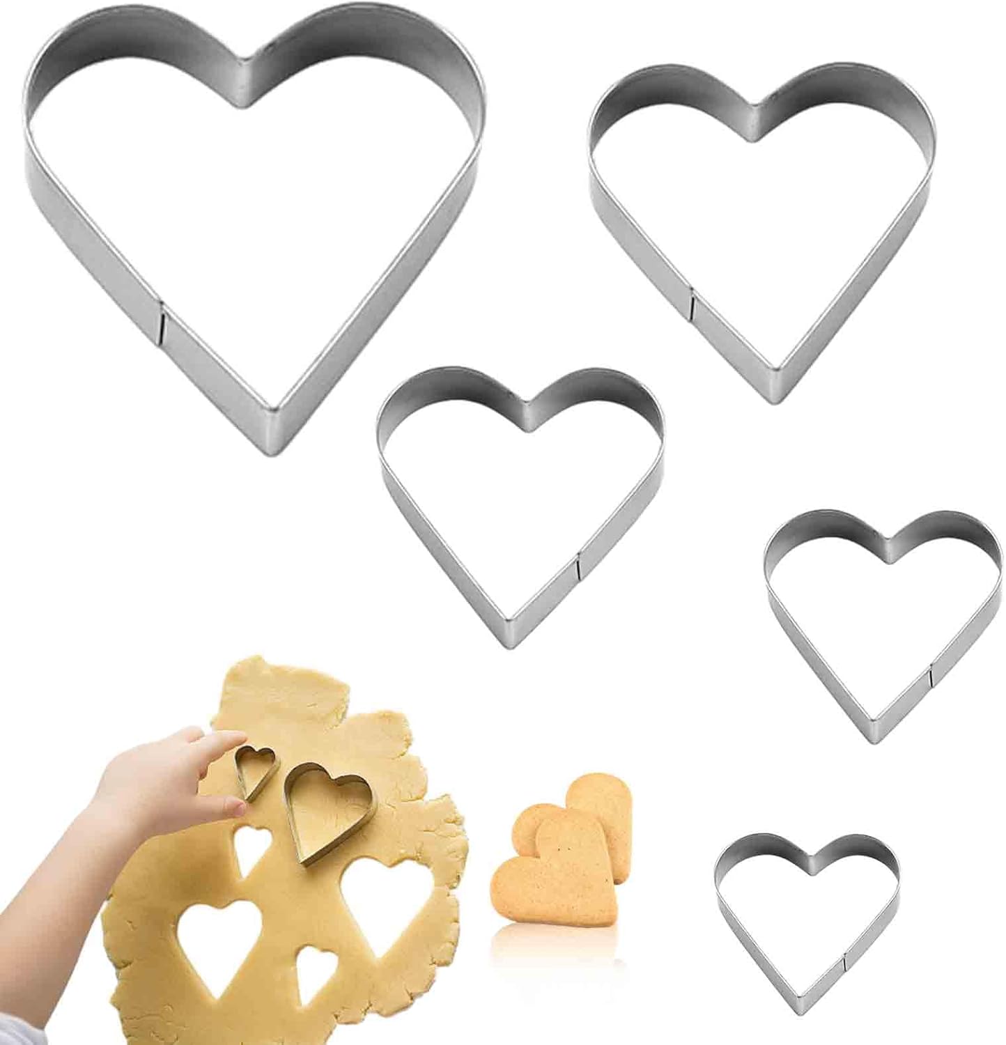 5 Pcs Heart Cookie Cutter,Metal Cookie Cutters Heart Set,Stainless ...