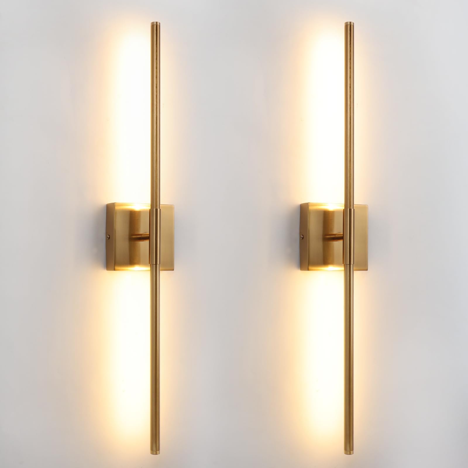 Wall Sconces Set of 2 Brushed Brass Gold LED Integrated 3000k 12W Wall ...