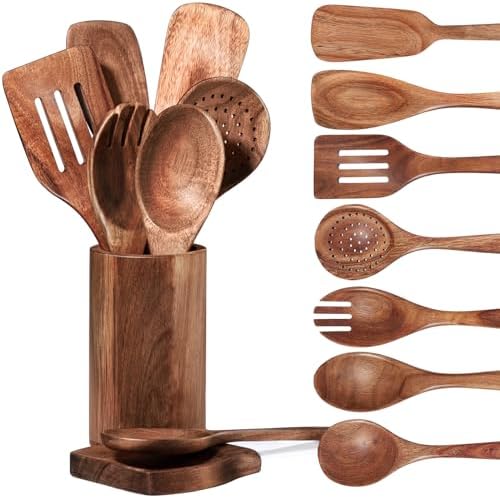 Amazon.com: Mountain Fresh 9 Pcs Wooden Spoons for Cooking Utensils ...