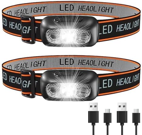 2 Pack Head Torch Rechargeable, Lightweight Super Bright Led Headlamp ...