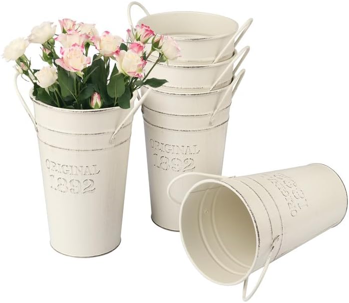 Amazon.com: 4 PCS 10 Inch Rustic Galvanized Flower Vases, Farmhouse ...