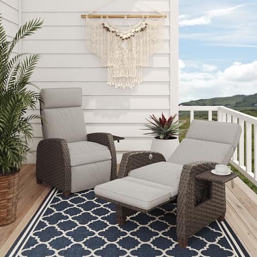 Amazon.com : Outdoor Recliners Set of 2, Patio Reclining Chairs Wicker ...