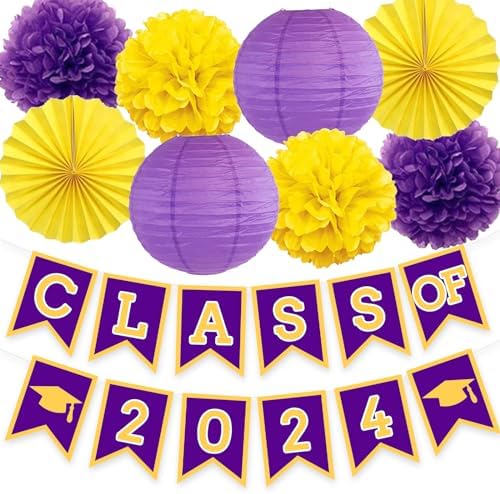 Amazon.com: Purple Yellow Graduation Party Decoration Class Banner ...