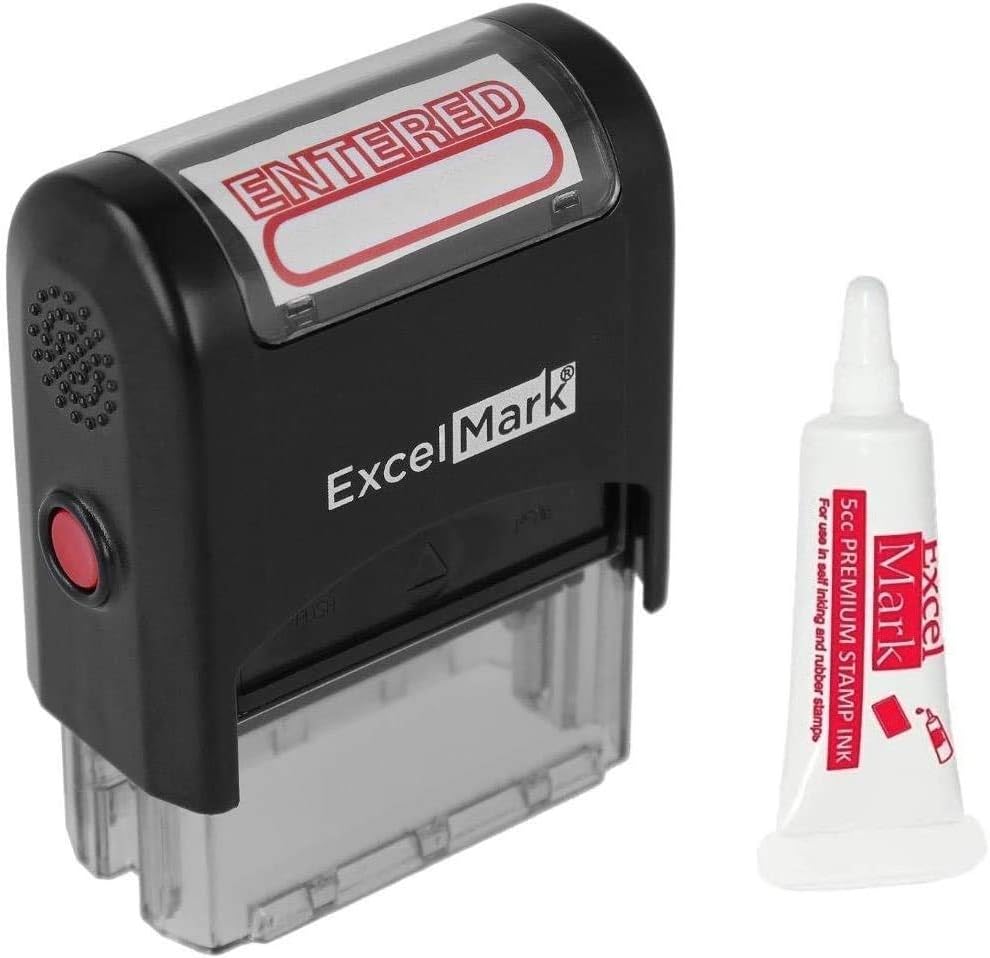 Amazon.com : ExcelMark Entered Self Inking Rubber Stamp - Red Ink ...