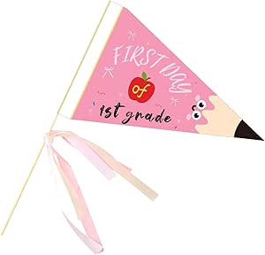 Amazon.com: First Day of School Pennant Flag, Paper 1st Grade Flag Cute ...