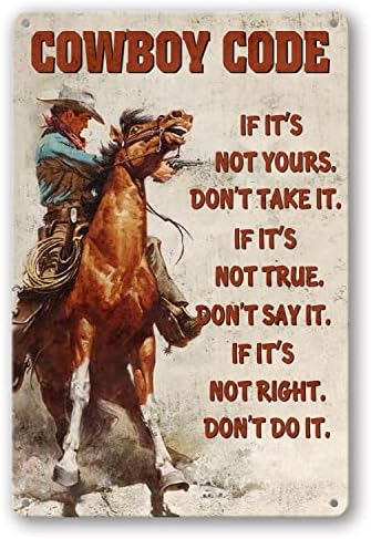 Amazon.com: Cowboy Metal Tin Sign,Cowboy Riding Horse Cowboy Code,Retro ...