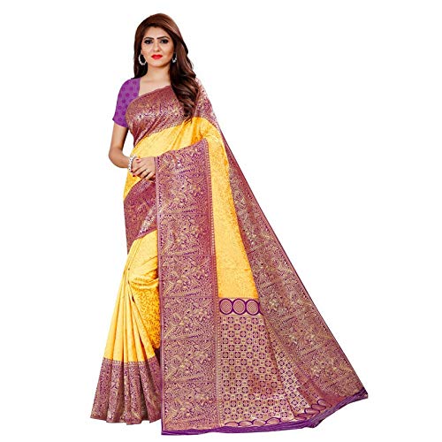 Buy Ramos Women's Banarasi Silk Saree With Blouse Piece (Hbt-5_Yellow ...