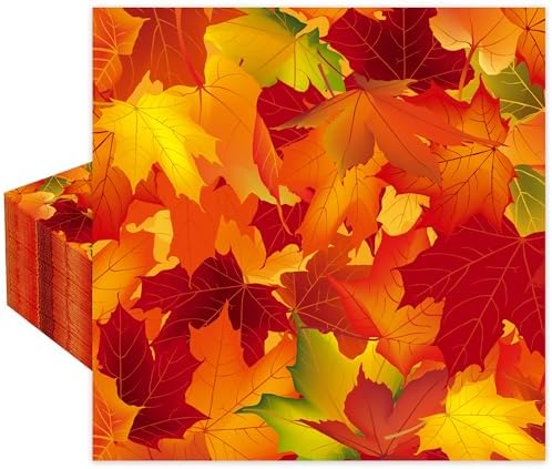 Amazon.com: 50 PCS Fall Leaves Cocktail Napkins Maple Leaves Paper ...
