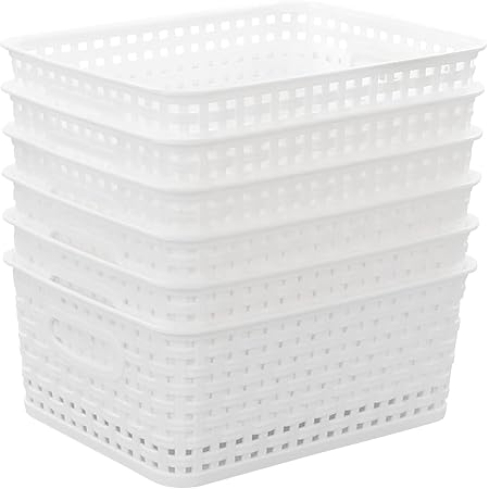 Hespama 6-pack White Kitchen Storage Basket, Plastic Weave Basket Set ...
