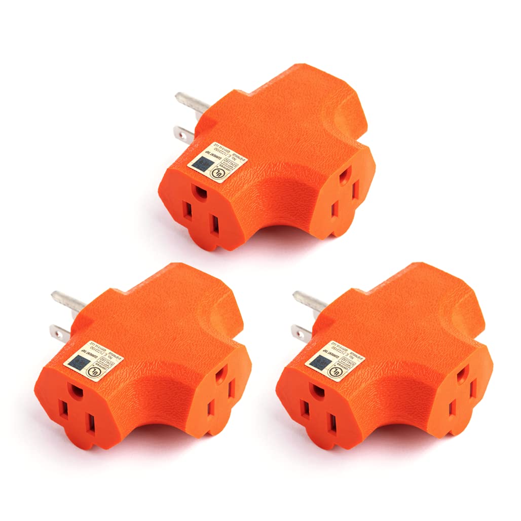 Uninex PS37U T-Shape 3-Outlet Adapter, Heavy Duty, UL Listed, Orange, 3 ...