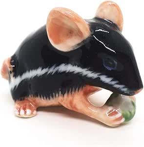 WitnyStore Tiny 1¾" Long Eating Vegetable Black Mouse Figurine ...