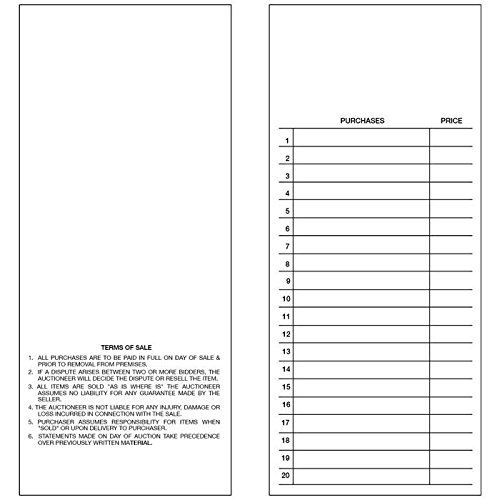 Amazon.com : Large Blank Bid Card Live Auctioneer Supplies 8 1/2" X 3 2 ...