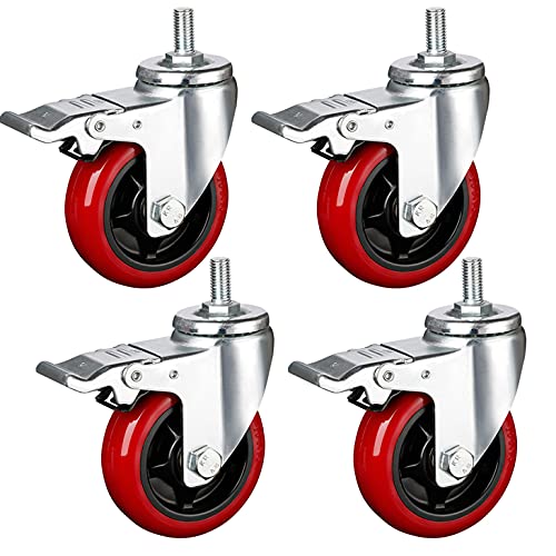 M12 Heavy Duty Threaded Stem Casters Wheels PVC 75mm Swivel Caster with ...