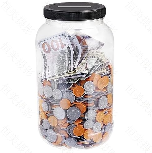Yamahiko Large Clear Coin Bank Jar with Slotted Lid, One Gallon Plastic ...