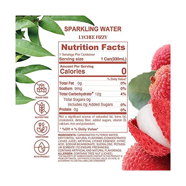 GENKI FOREST Flavored Sparkling Lychee Fizzy, 0 sugar, 0 calories, 100% | Gourmetian