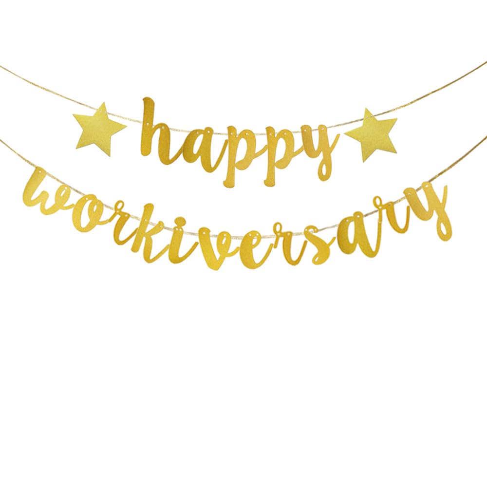 Amazon.com: JENSENLIN Happy Workiversary Banner,Gold Glitter Paper Sign ...