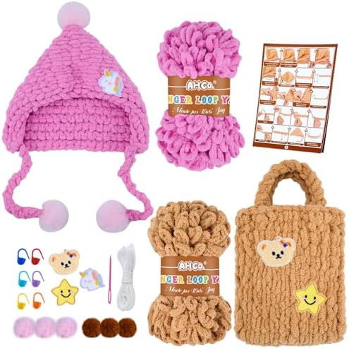 AHCo. Finger Loop Yarn Crafts Kit for Girls & Beginners, Soft Chunky ...