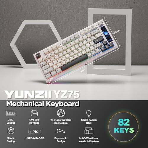 YUNZII YZ75 75% Hot Swappable Wireless Gaming Mechanical Keyboard, RGB ...