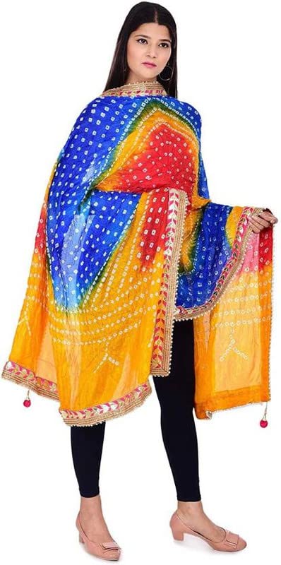 Buy JAIPURI पहनावा Women Silk Bandhani Gota Art silk dupatta With ...